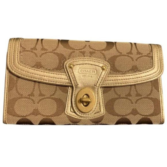 Coach | Bags | Y2k Coach Gold Legacy Signature Slim Envelope Wallet ...